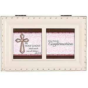 Cottage Garden Confirmation Holy Ghost Shall Teach Matte Ivory Rope Trim Petite Music Box Plays Ave Maria