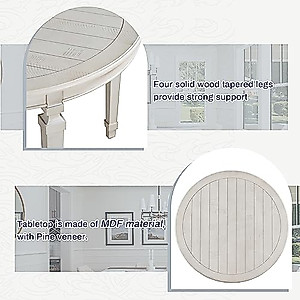 Voohek 5-Piece Round Dining Table Set, with Solid Wood Tapered Legs and 4 Upholstered Chairs w/Striped Fabric, for Kitchen, Living Room, Small Space, White