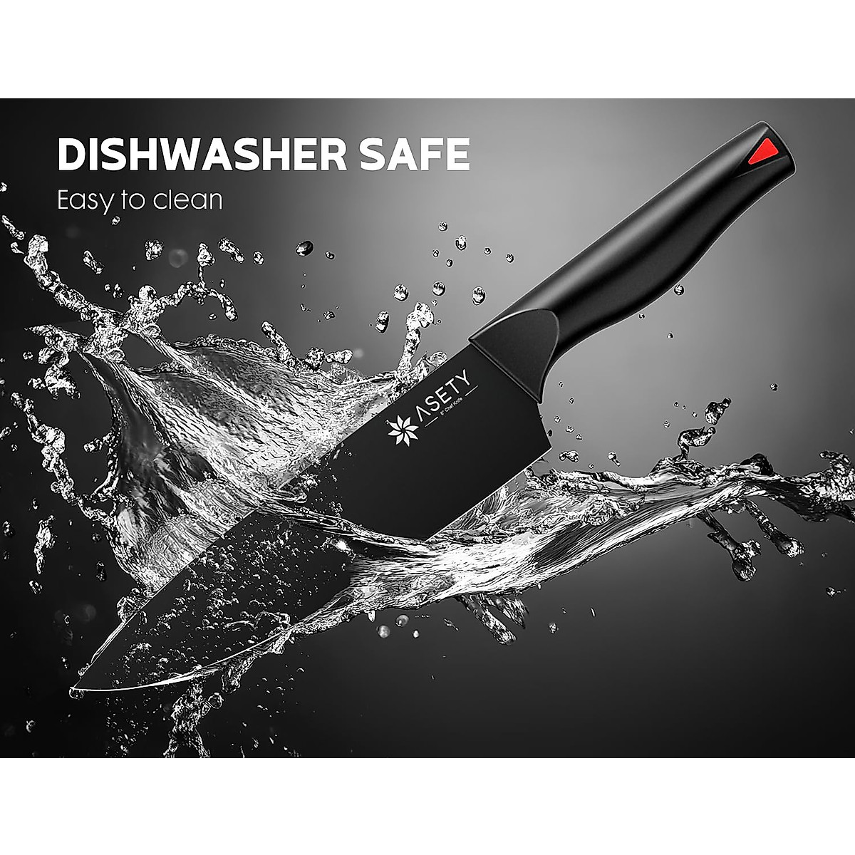 ASETY Knife Set, 15 PCS Kitchen knife Set with Bulti-in Sharpener Block, Stainless Steel Knife Block Set, Dishwasher Safe Knives Sets for Kitchen, Black, Elegant Box