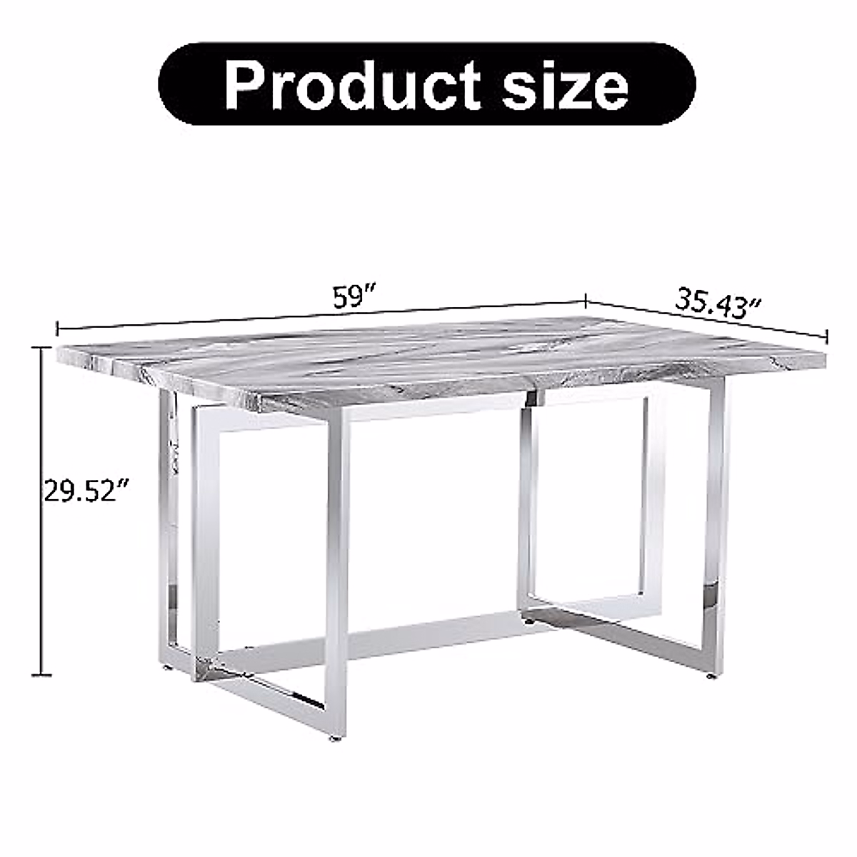 TesNus Marble Dining Table, Modern Rectangular Faux Marble Dining Table for 6 with Metal Legs for Kitchen Dining Living Room (Grey+Sliver)
