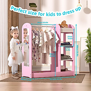 67i Kids Dress up Storage with Mirror Kids Play Armoire Open Hanging Armoire Closet Storage Closet Dresser Pretend Costume Dresser Organizer Center for Little Girls Bedroom (Pink)