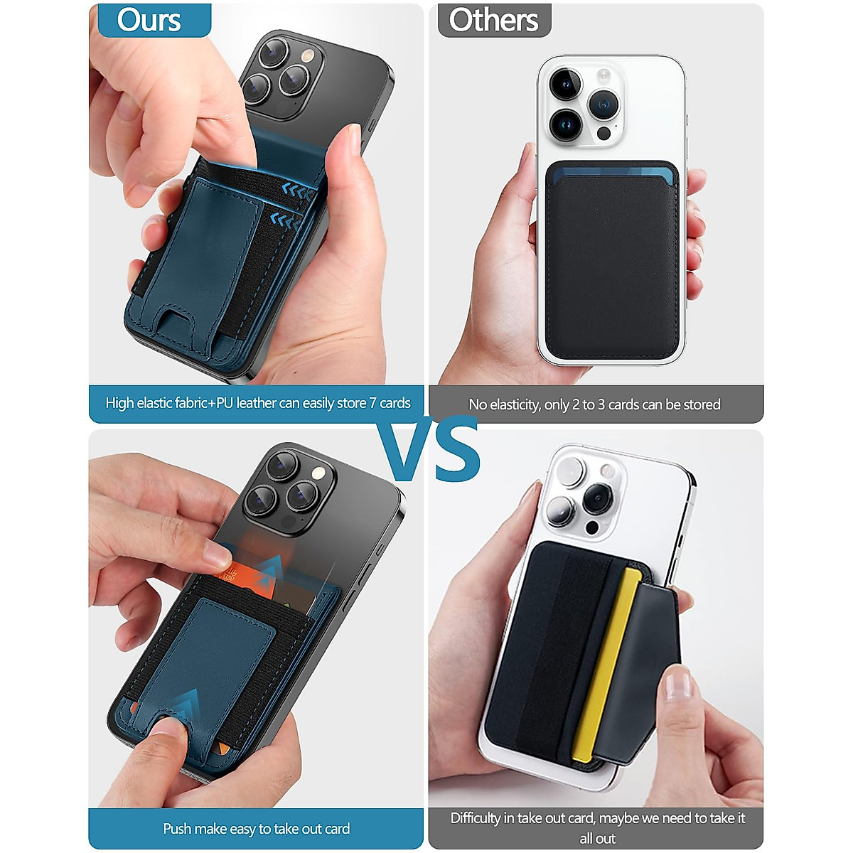 Miroddi for Magsafe Wallet, Stronger Magnetic Phone Wallet with Flexible Adjustable Stand, Leather Phone Wallet for iPhone 15/14/13/12 Series, Magnetic Card Holder 10 Cards, Dark Blue