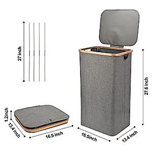 ELONG HOME Laundry Basket with Lid, 1 Pack 100L Laundry Hamper with Removable Bag, Grey Laundry Hamper with Lid, Collapsible Laundry Baskets with Bamboo Handles for Clothes Towels Blankets Toys