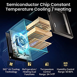 KingChii 33L Electric Cigar Humidors Temperature Control System, Cooling & Heating Humidor Cabinet with Spanish Cedar Wood Shelves & Hygrometer, Father's Day Gifts for Men (4 Layers 250 Capacity)