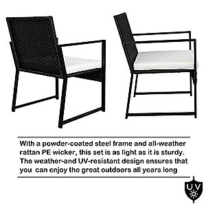 3 PCS Patio Wicker Rattan Furniture Set, Rattan Chair with Coffee Table, Bistro Set Rattan Chair Conversation Sets Garden Furniture for Patio Garden Lawn Backyard Pool (Black-A)