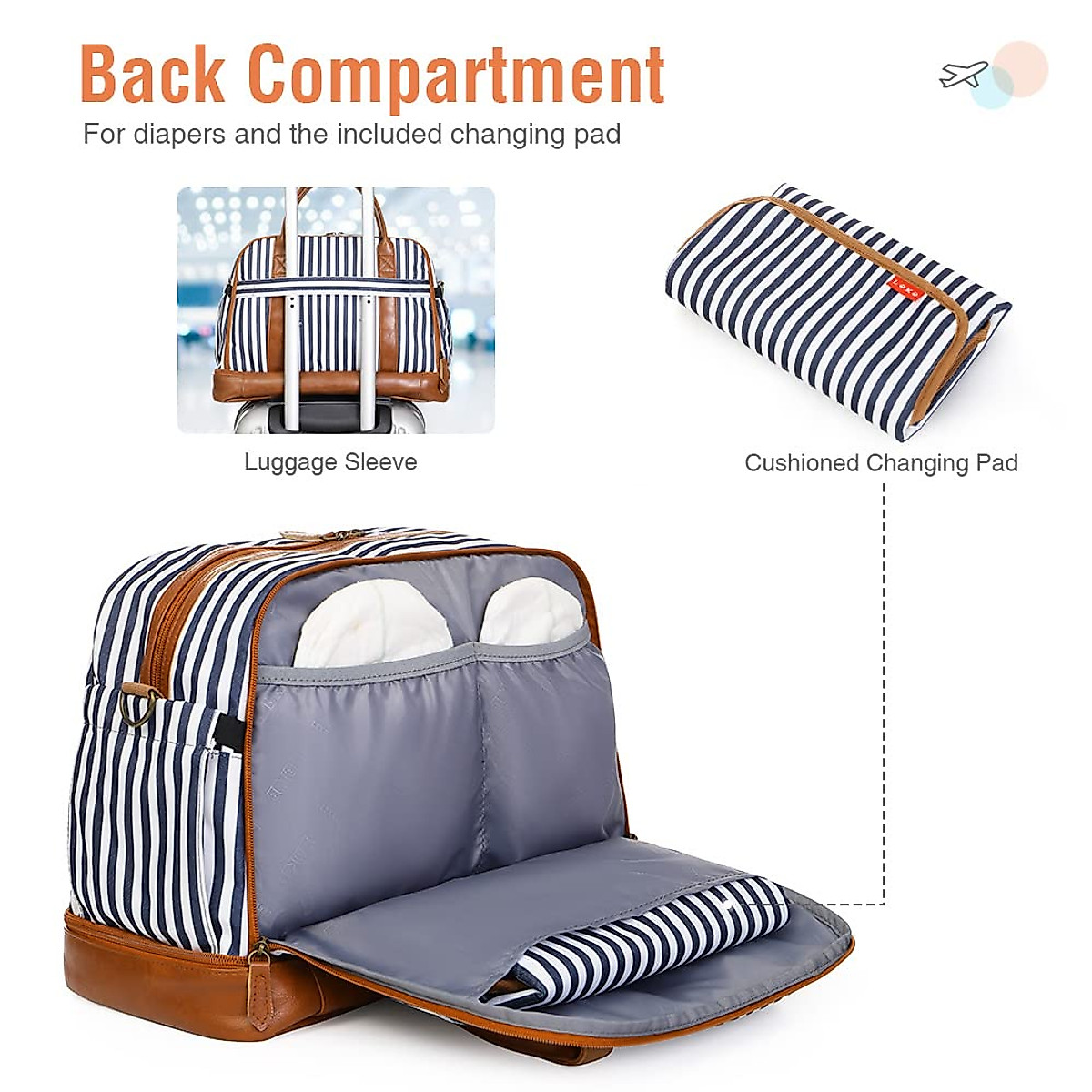 Lekebaby Baby Diaper Bag for Travel Maternity Bag Diaper Tote Hospital Bag, Newborn Registry Baby Shower Gifts,Blue Striped