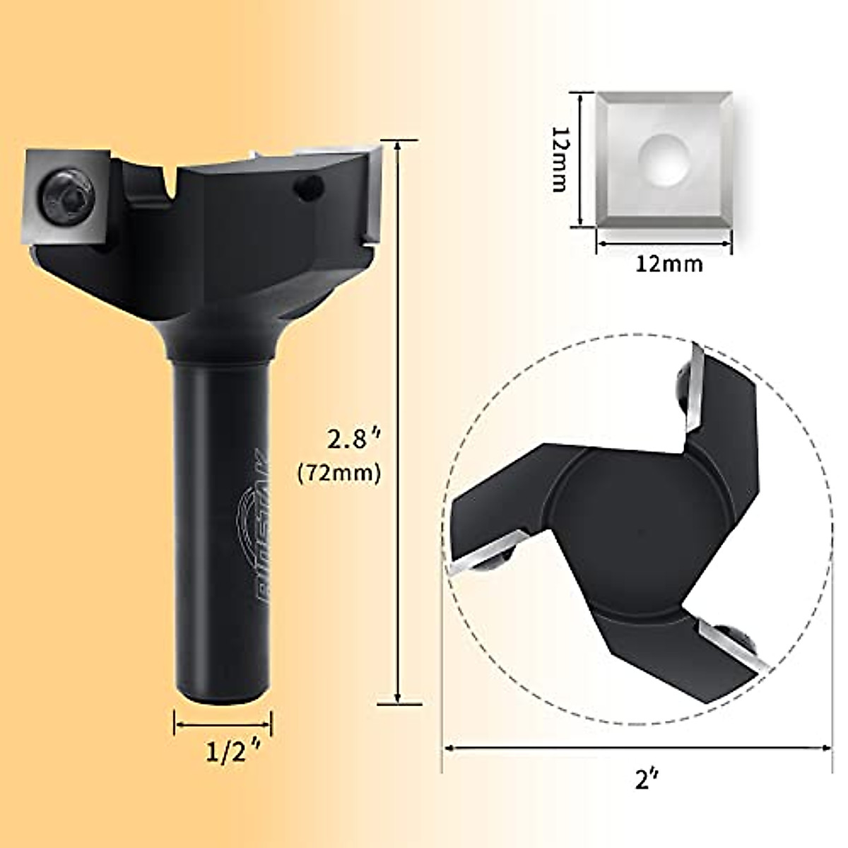 CNC Spoilboard Surfacing Router Bit, 1/2" Shank 2" Cutting Diameter, Insert Carbide Slab Flattening Router Bit Planing Bit Wood Planer Bit by BINSTAK