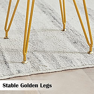 Square Velvet Vanity Stool, Upholstered Ottoman Foot Rest with Adjustable Metal Legs, Makeup Ottoman for Bedroom, Dressing Room, Living Room, Orange