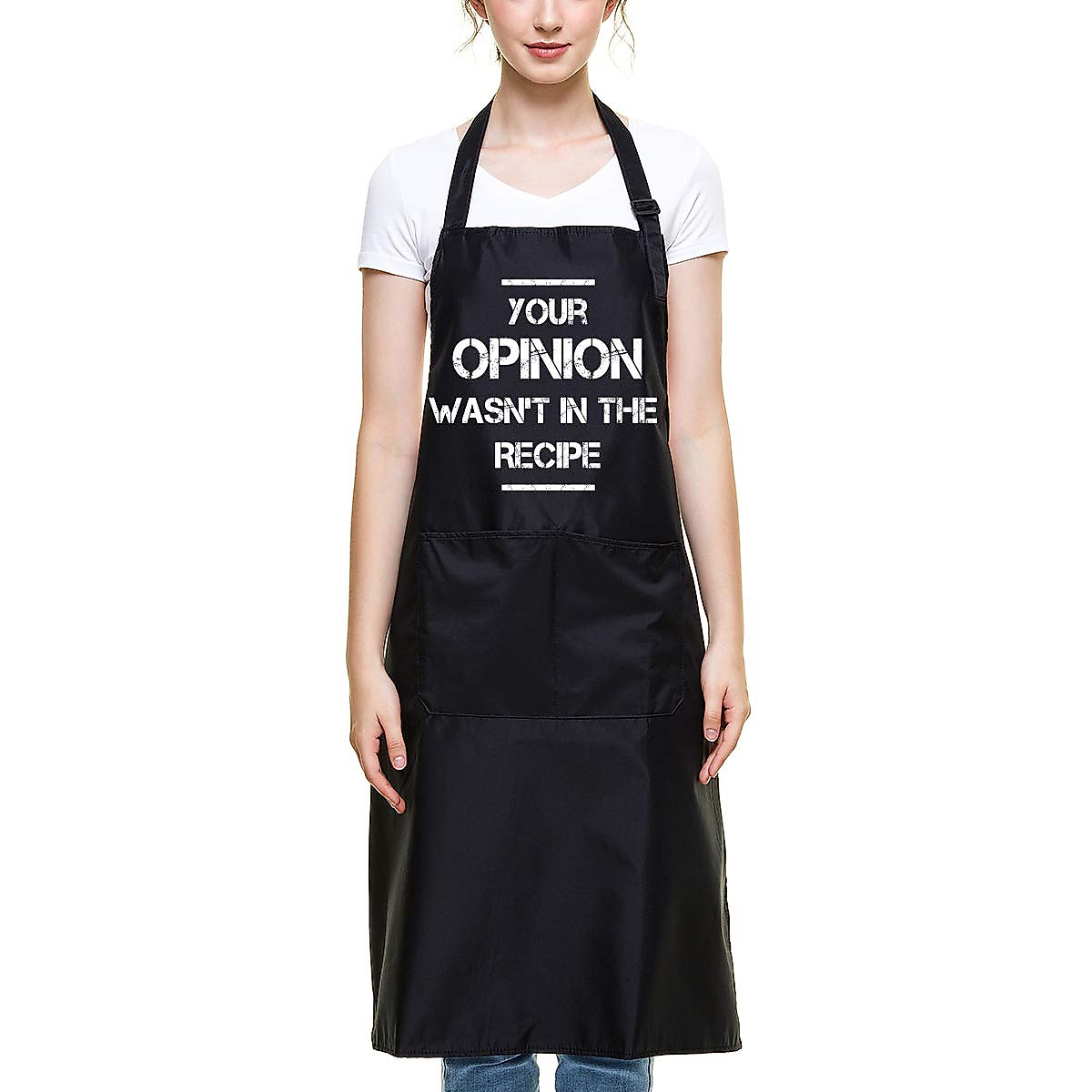 Ihopes Funny Cooking Apron for Women Men - Your Opinion Wasn't in the Recipe BBQ Apron with 2 Pockets and Adjustable Neck Strap - Perfect Kitchen Chef Gifts for Birthday/Christmas/Thanksgiving