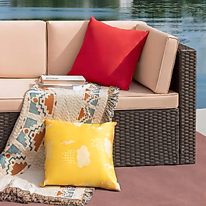 Greesum Patio Furniture Sets 6 Piece Outdoor Wicker Rattan Sectional Sofa with Cushions, Pillows & Glass Table, Beige