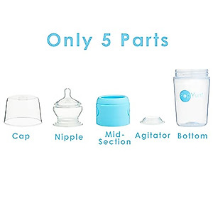 PopYum 9 oz Blue Anti-Colic Formula Making/Mixing/Dispenser Baby Bottles, 3-Pack (with #2 Nipples)