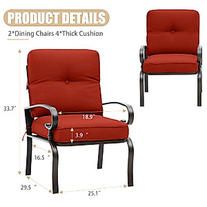 Incbruce Metal Outdoor Dining Chairs Patio Chairs Set of 2, Wrought Iron Chair Steel Frame Restaurant Chair, All-Weather Garden Seating Chair with Arms and Seat Cushions (Red)