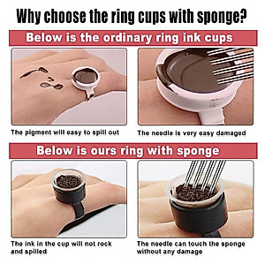 Ink Ring Cups - 50Pcs Pigment Rings Microblading Pigment Glue Rings with Sponge Ink Cups Caps Permanent Makeup Tattoo Eyelash Eyebrow Extensions Medium Holder for Microblading Supplies