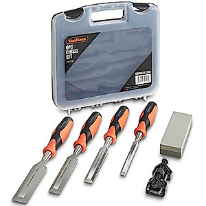 VonHaus 6 pc Premuim Chisel Set for Woodworking with Honing Guide, Sharpening Stone and Storage Case