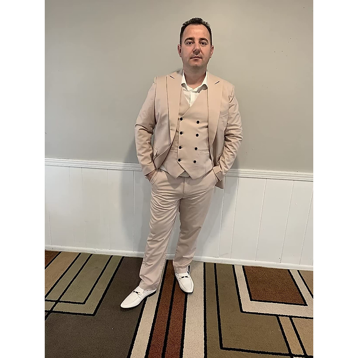 Wangyue 3 Piece Men's Suits Mens Suits Regular Fit Suit Mens 3 Piece Slim Suit Double Breasted Suit Men Orange Suits for Men,L