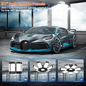 YIBEYYDS LED Garage Light - 210W 21000LM 6500K Ceiling Light with 7+1 Deformable Panels for Garage, Workshop, Basement (2)