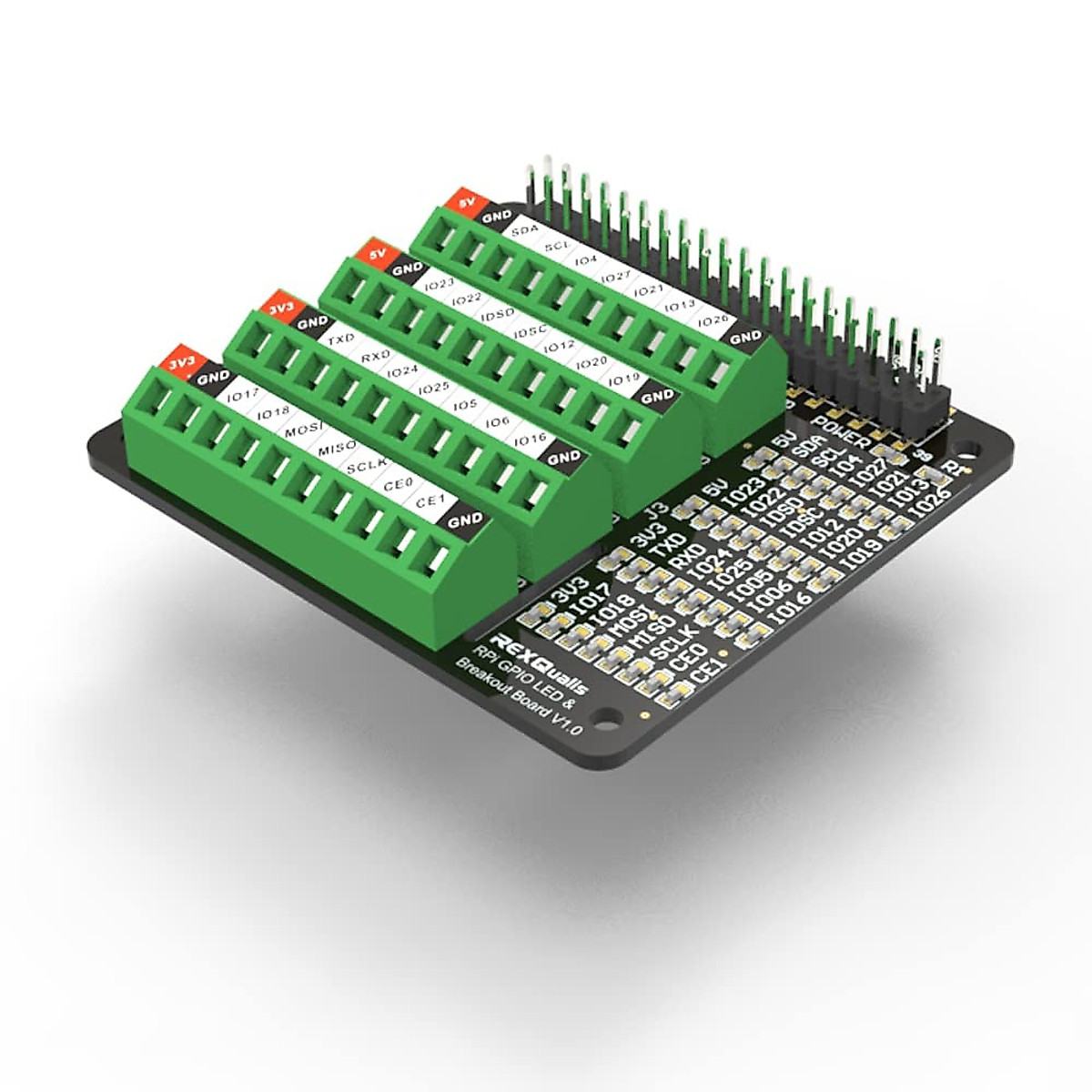 REXQualis RPi GPIO Status LED & Terminal Block Breakout Board HAT for Raspberry Pi A+ 3A+ B+ 2B 3B 3B+ 4B