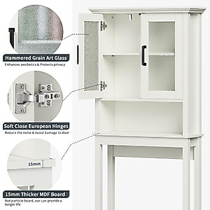 Baztin Over The Toilet Storage Cabinet, Over Toilet Bathroom Organizer with Doors and Adjustable Shelf, Thicken Frame Above Toilet Storage Cabinet Behind Toilet Bathroom Organizer, Cream White