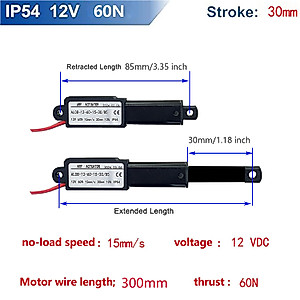URANT Mini 12V 1.2 "Stroke Electric Linear Actuator, 60N(13.4Lbs),Speed 15mm/s Linear Motion Actuator,Waterproof Linear Actuator with Waterproof Switch and Bracket,for Window Ppener,Robot (30mm)