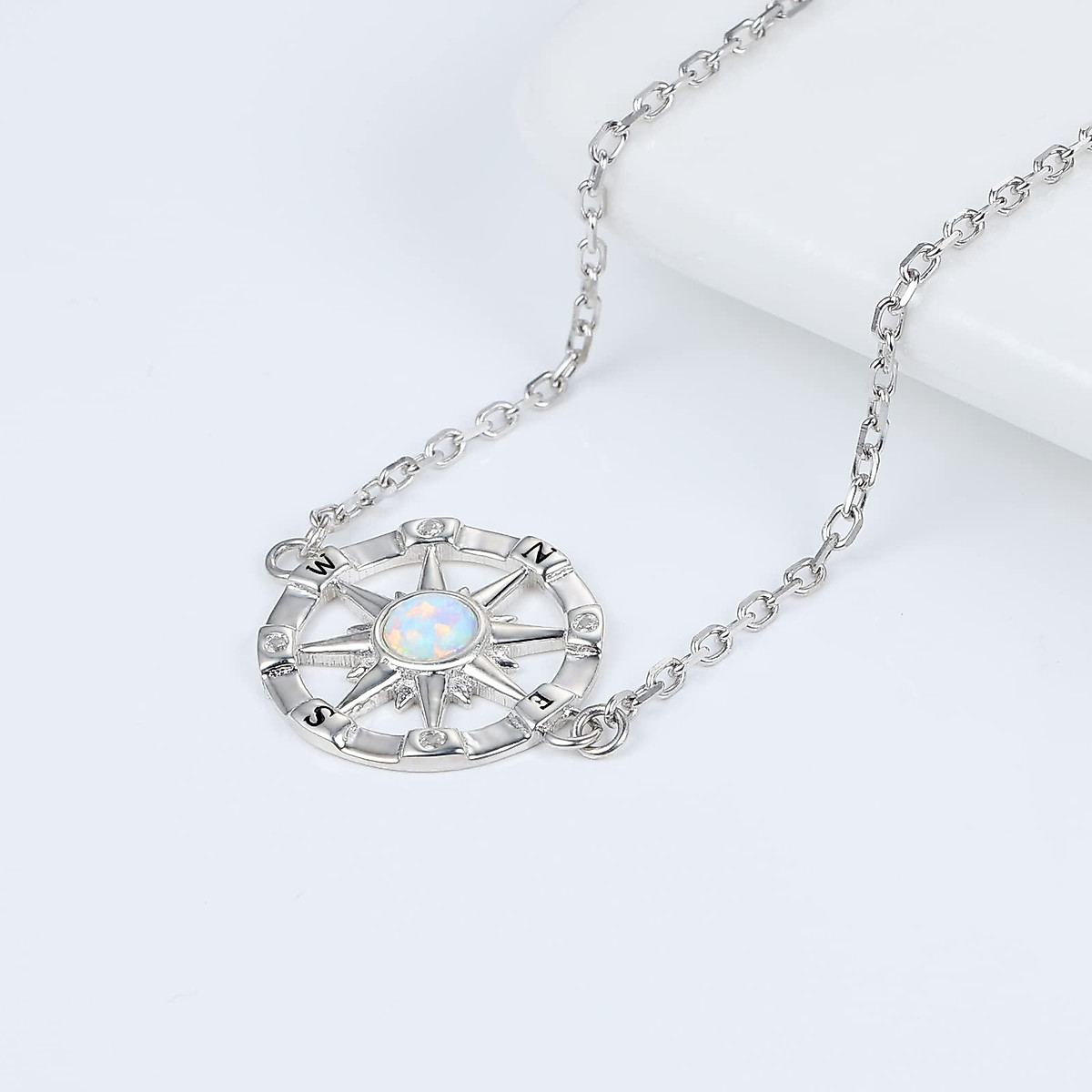 925-Sterling-Silver Opal/arrow/hollow/CZ Compass Necklace/bracelet for Women - Inspirational Nautical Dream Compass Pendant，White Gold Plated Necklaces Graduation Christmas Jewelry Gifts
