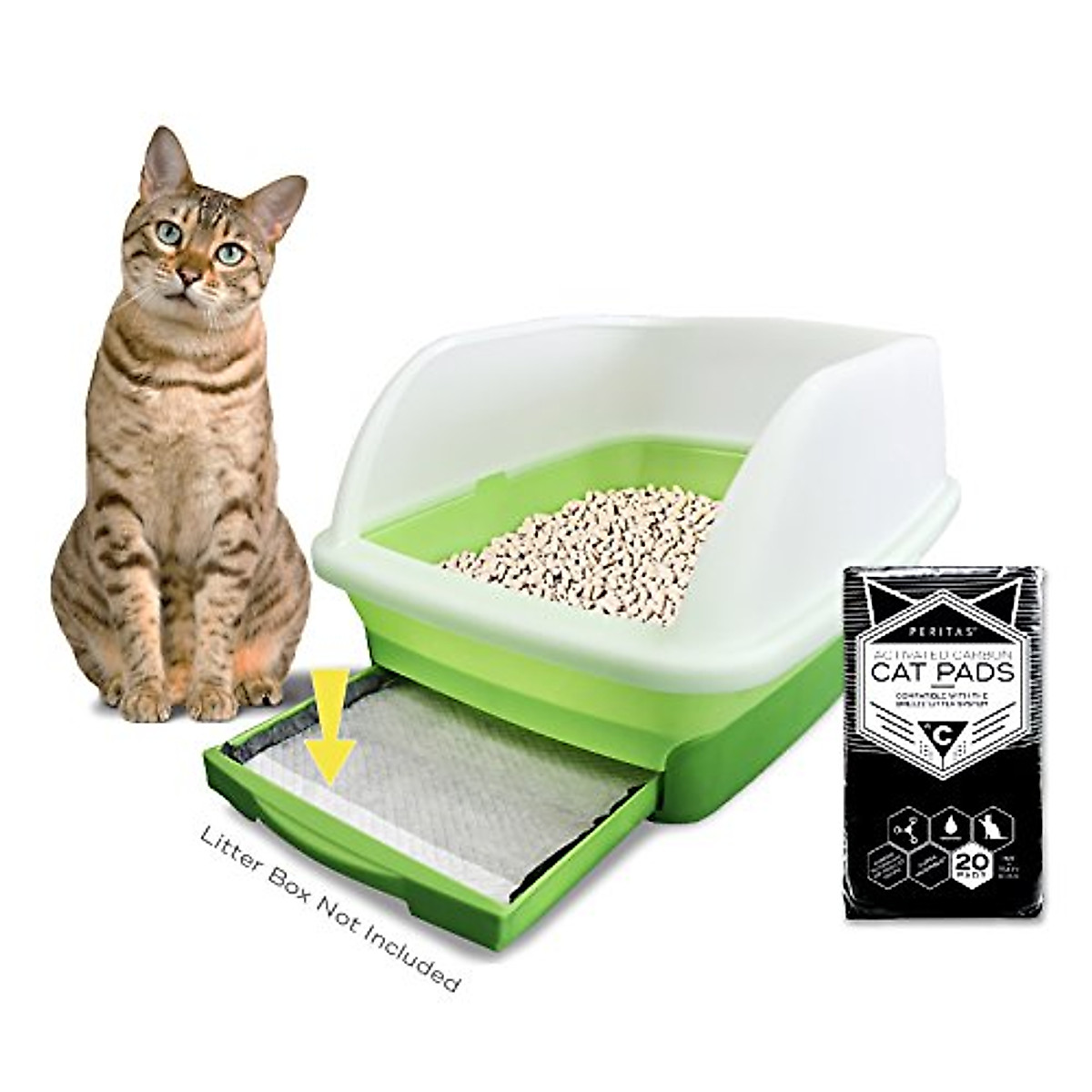 Peritas Cat Pads | Generic Refill for Breeze Tidy Cat Litter System | Cat Liner Pads for Litter Box | Quick-Dry, Super Absorbent, Leak Proof | 16.9"x11.4" (Carbon, 20 Count)