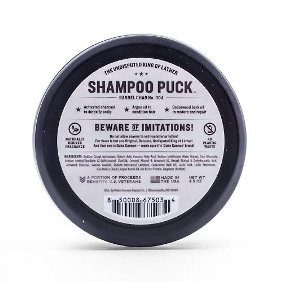 Duke Cannon Supply Co. Men's Shampoo Puck - Barrel Char No. 004, Over 175 Washes, Sulfate-Free, 4.5 oz.