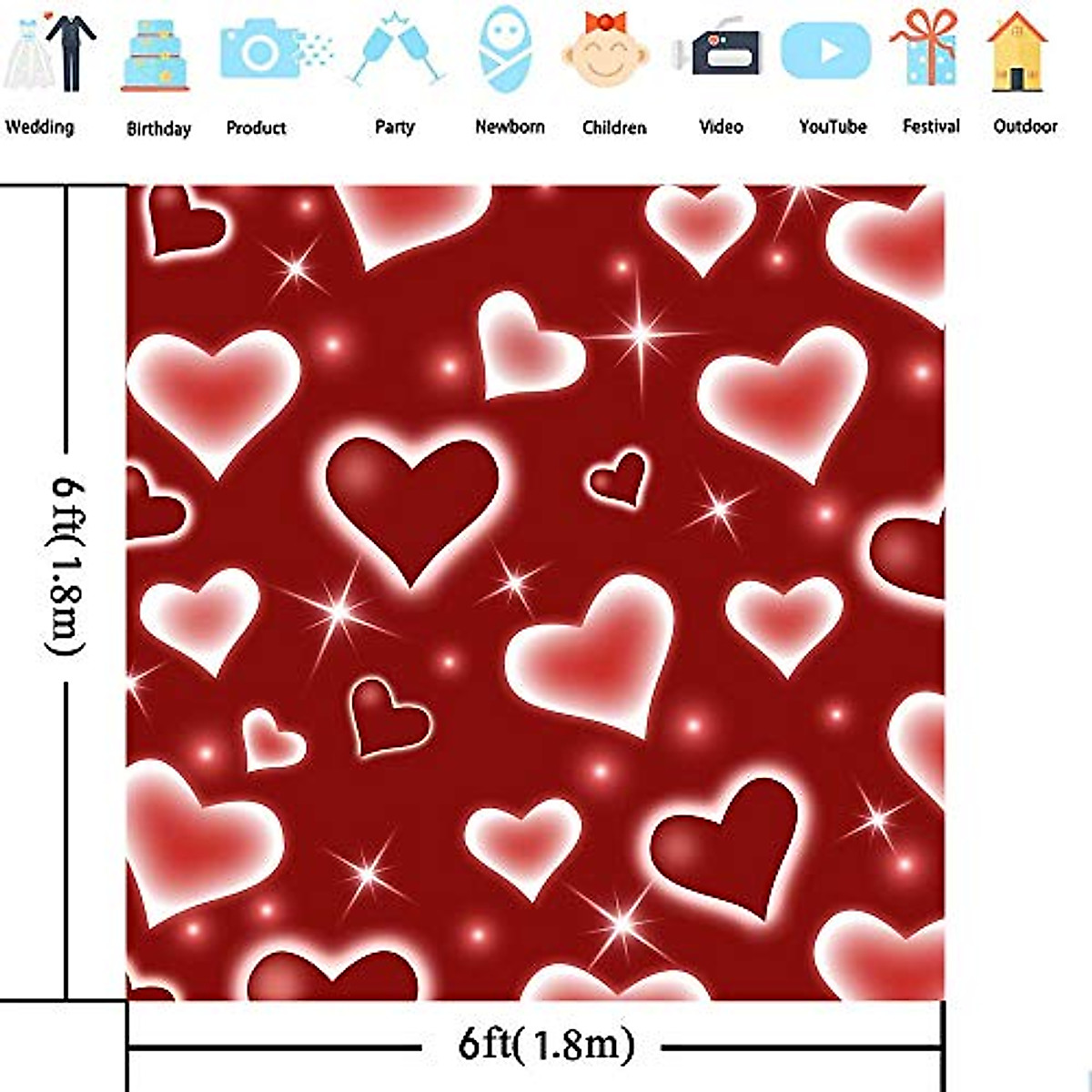 Mocsicka Early 2000s Photography Backdrop Red Heart Photo Backdrop Valentines Heart Stars Valentines Day Party Decoration Newborn Kids Portrait Photo Props