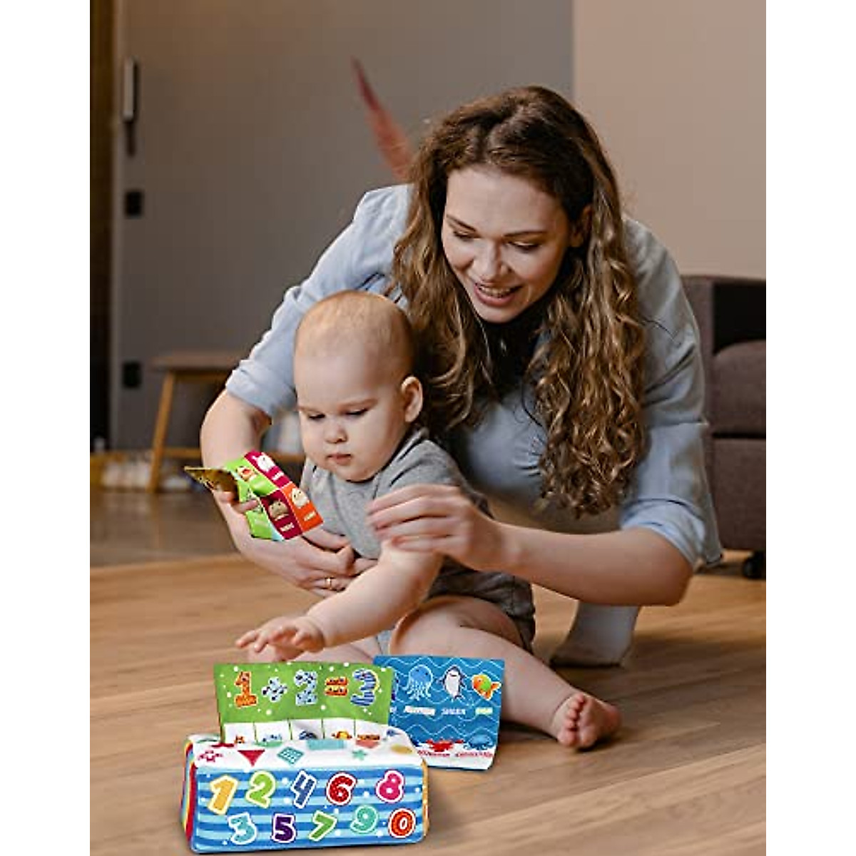 Lolakee Baby Tissue Box Magic Tissue Box Baby Toy Montesori Square Sensory Toys Pull Tissues Activities Gift with Soft Dance Scarves Juggling Scarfs for Toddler, Infants and Kids