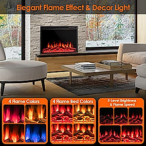 GOFLAME 34 Inch Electric Fireplace Insert, Freestanding & Recessed Ultra Thin Electric Fireplace with 5100 BTU Heat Output, 4 Flame Bed & Flame Colors, Remote Control, Overheat Protection, 750W/1500W