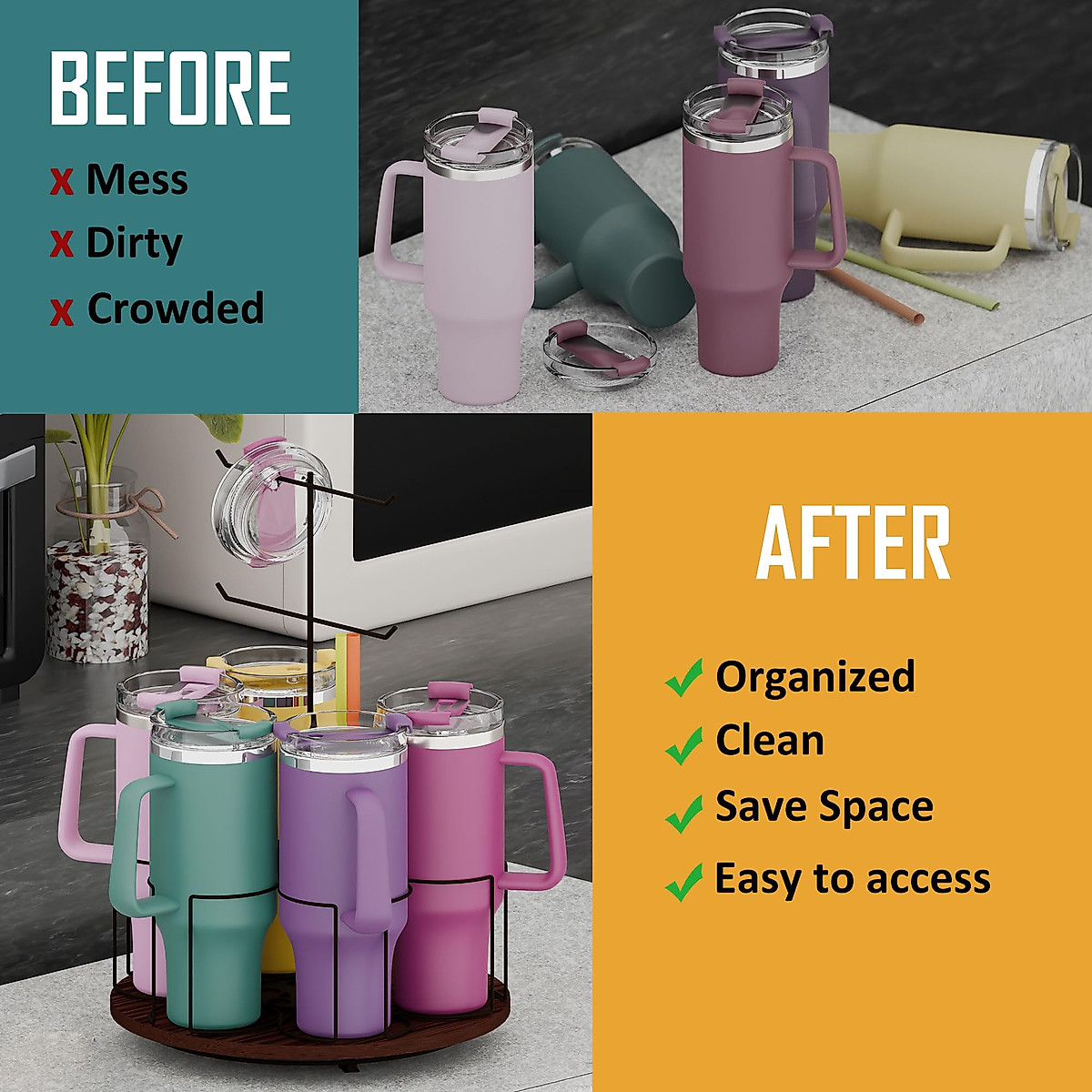 Water Bottle Organizer for Stanley Cup Holder for Cabinet Organizer,Tumbler with Handle Lid Organizer for Owala 24oz 32oz Yeti Simple Modern Stanley 40oz 30oz, Mug Stand Kitchen Organizers and Storage