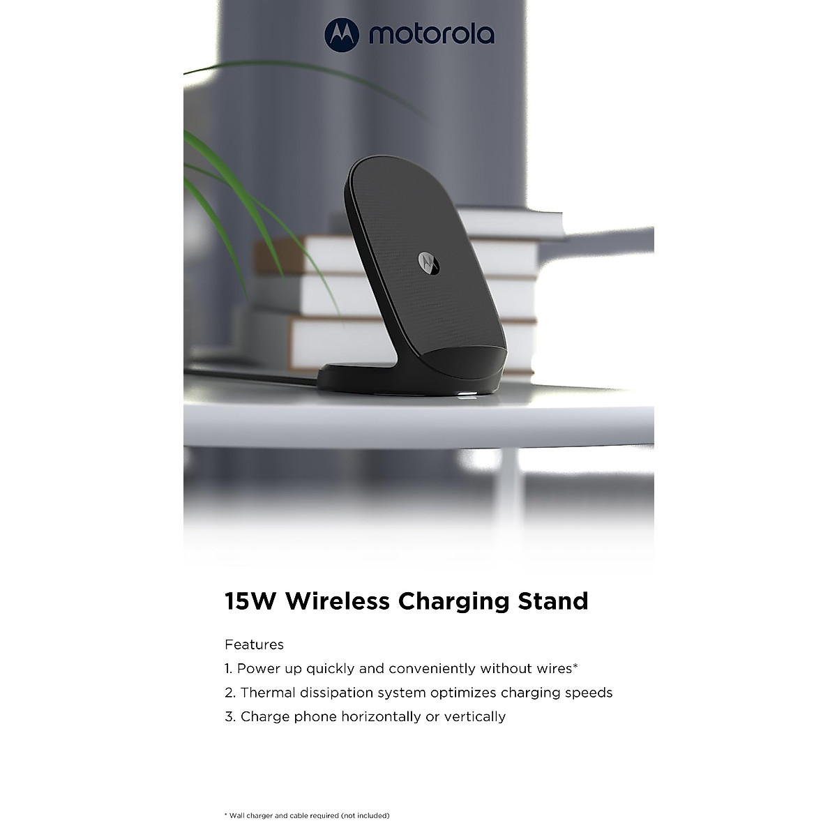 Motorola TurboPower 15W Qi Wireless Stand for Fast Charging of Moto G Power 5G (2024), Motorola Edge 2022/2023, Edge+ (Plus) 2023/2022/2020, Razr+ (Plus) 2023, Razr 2023, ThinkPhone by Motorola