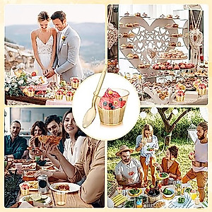 100 Sets 5 oz Dessert Cups with Spoons Plastic Color Cups for Desserts Ice Cream Parfait Sundae Fruit Pudding (Gold)