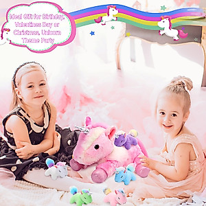 Sumind Rainbow Unicorn Mommy Stuffed Animal with 5 Cute Baby Unicorns in Her Tummy Plush Toy for Mama Girls Baby Toddler Kids 3 4 5 6 7 8+ YearChristmas Birthday Gifts(Stylish Style,Pink)
