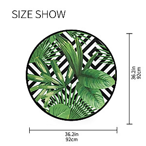 keepcute Palm Tree Leaf Round Rug 36 inch Rug Summer Exotic Jungle Tropical Doormat Non-Slip Floor Mat Carpet for Bedroom Living Room Study Playing Carpet, 3' Diameter