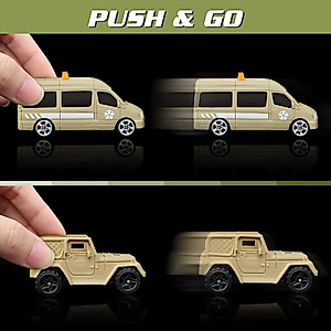 XDUOYJOY Military Tank Toy Sets, Army Toys with 7 Vehicles, Army Men Trucks Helicopter Birthday Gift for Boys Age 4-7, Easy to Store