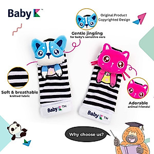 BABY K Baby Rattle Socks for Girls & Boys (Pet Set) - Baby Toys 6-12 Months - Baby Wrist Rattles and Foot Rattles - Baby Toys for Newborns As Gift - Easy to Wear Baby Rattle Toys