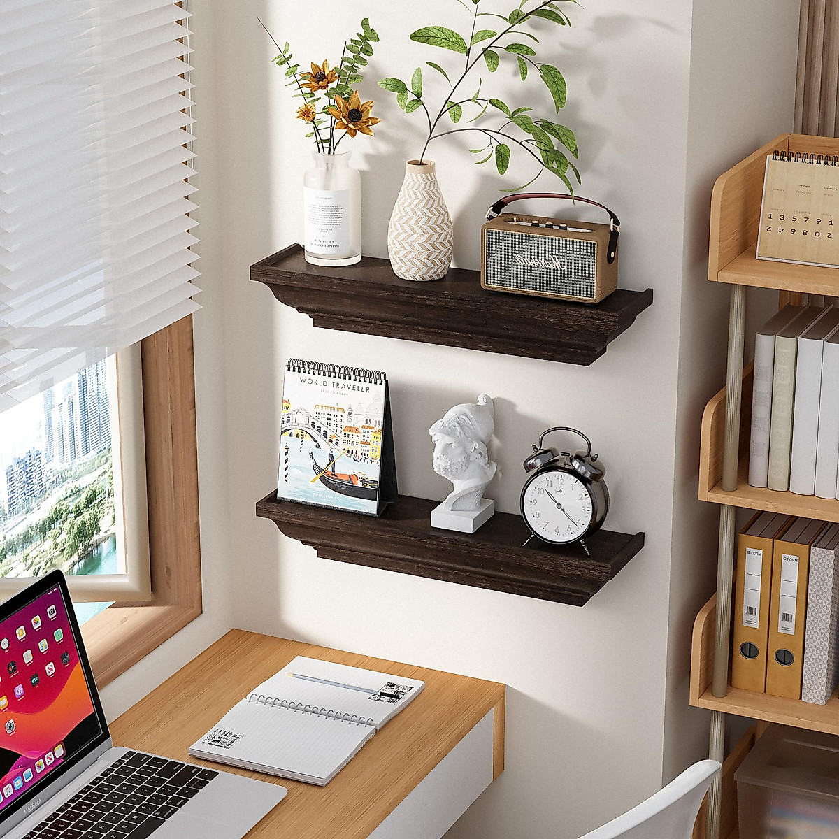 Alsonerbay Floating Shelves, Wood Shelves Rustic Shelves for Wall Storage, Wall Mounted Shelves for Bedroom Living Room Bathroom, 17 Inch 2 Pack (Dark Brown)