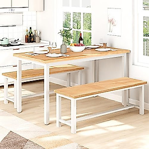 Recaceik Dining Benches, 39 Inch Table Benches, Pair of 2 Benches for Dining Room, Kitchen, Entryway, Bedroom, Industrial Small Bench Kitchen Bench with Metal Legs, Easy to Assemble, Walnut