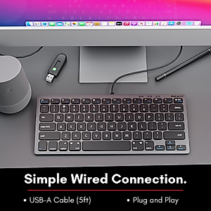 Macally Small USB Wired Keyboard for Mac and Windows - 78 Scissor Keys, 13 Shortcut Compatible Apple Keyboard - Mini Compact USB Computer Keyboard That Saves Space and Looks Great - Space Grey