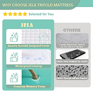 jela Foldable Mattress Trifold Mattress Full Size, Waterproof Folding Mattress Memory Foam 53＂x75＂x4＂, 4 inch Waterproof Floor Bed with Storage Bag, tri Folding Mattress for Guest Bed, RV, Camping