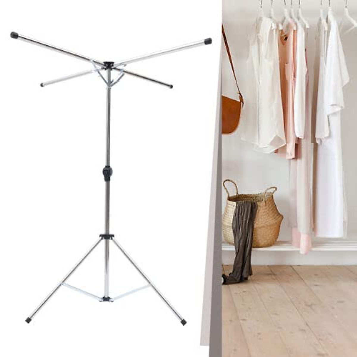 Xuthusman Folding Clothes Drying Rack Silver Metal Laundry Rack X-Shaped Drying Rack w/ 10x Windproof Hooks for Rooms/Balcony 49.61in