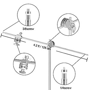 Photo Studio Stainless Steel Heavy Duty C Stand with Boom Arm - Max Height 11ft/331cm Photography Light Stand with 4ft/128cm Holding Arm, 2 Grip Head for Studio Monolight, Softbox, Reflector