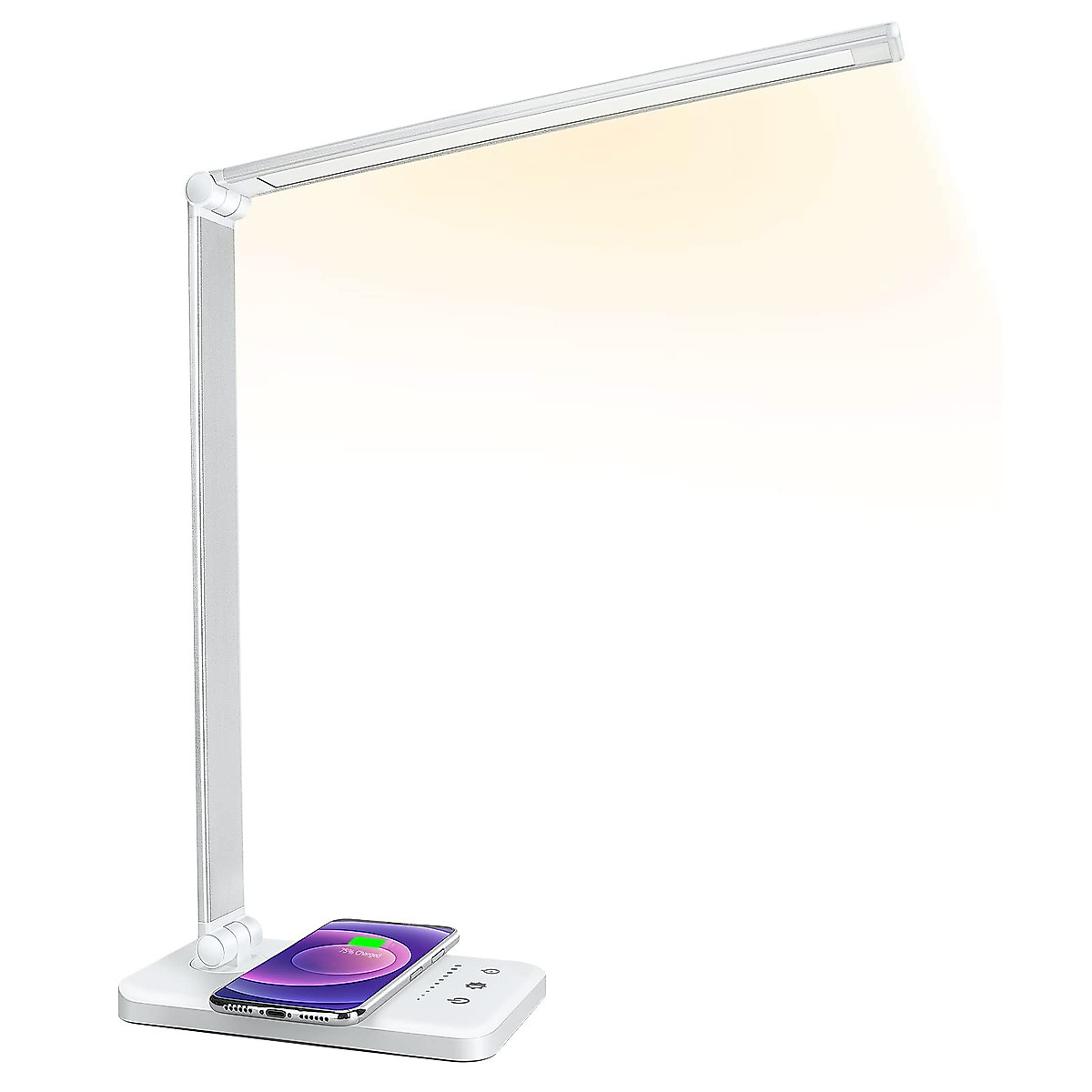 JOSTIC LED Desk Lamp with Wireless Charger, USB Charging Port, Desk Light with 10 Brightness, 5 Color Modes, Dimmable Eye Caring Reading Desk Lamps for Home Office, Touch Control, Auto Timer, White