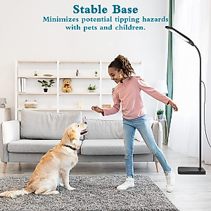 Joymon LED Floor Lamp, Adjustable Gooseneck Standing Lamp with 3 Color Temperature 3000K-6000K and 10-100% Stepless Dimmer, 2 in 1 Modern Desk Reading Lamp for Living Room, Bedroom and Office, Black