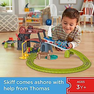 Thomas & Friends Motorized Toy Train Set Bridge Lift Thomas & Skiff Track Playset with Boat for Preschool Pretend Play Kids Ages 3+ Years