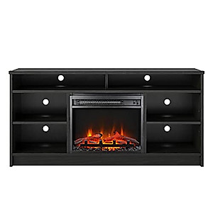 Ameriwood Home Hendrix 55" TV Stand with Electric Fireplace Insert and 6 Shelves, Black Oak, 5.87"D x 47.6"W x 23.27"H