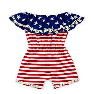 UNIQUEONE 4th of July Toddler Baby Girl Romper American Flag Stars Stripes Romper Jumpsuit Size 6-12 Months/Tags(White)