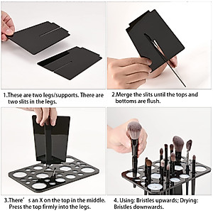 Luckyiren Acrylic Makeup Brushes Drying Rack, Brushes Dryer, Collapsible Holder Stand Tree Tray Support Display for Makeup Artist Nail Brushes Paintbrushes Makeup Lovers, 28 Slot, Black, Unisex