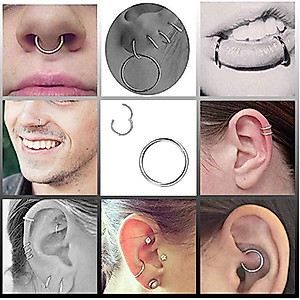 Silver Nose Rings Hoops for Women Hypoallergenic Titanium Surgical Stainless Steel Cute Hinged Clicker 16G 8mm Small for Tragus Helix Conch Daith Piercing Jewelry