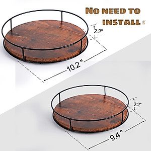 [ 2 Pack ] 9" & 10" Wood Lazy Susan Organizers with Steel Sides, Lazy Susan Turntable for Cabinet, Kitchen Turntable Storage for Table, Countertop, Pantry